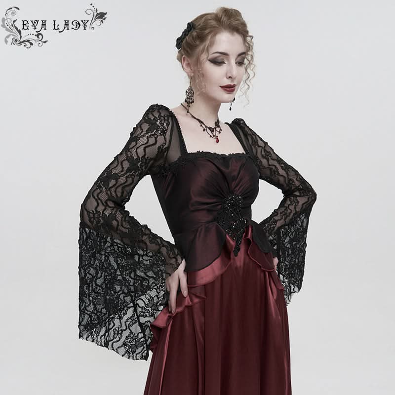'Queen of Nile' Gothic Satin Lace Dress (Red) – DevilFashion Official
