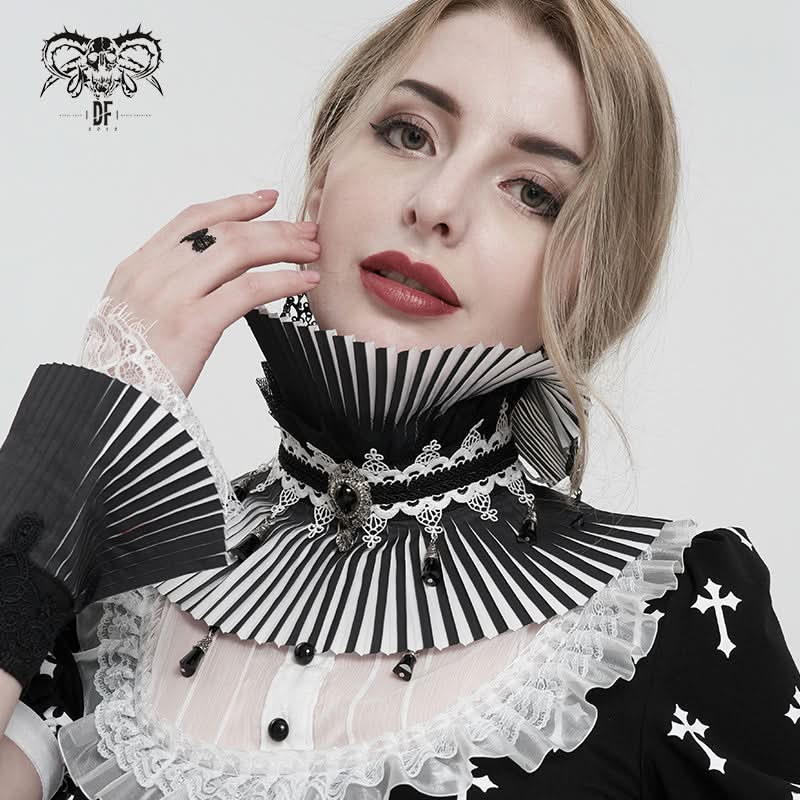 'Lead Powder' Gothic Pleated and Striped High Collar – DevilFashion ...