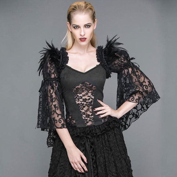 'Black Swan' Gothic Shawl with Faux Fur – DevilFashion Official