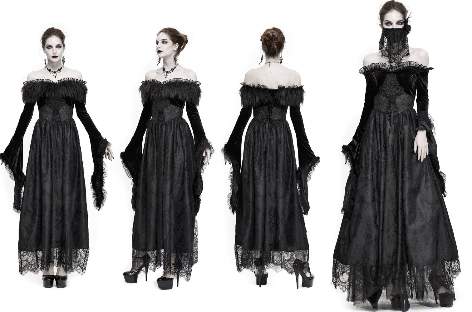 ‘A Coven Affair’ long Gothic Dress with Faux-Fur Collar – DevilFashion ...