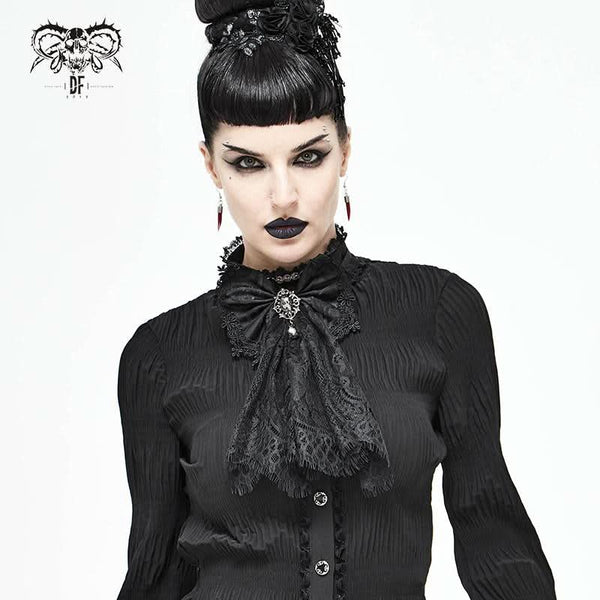 'Wednesday' Gothic Lace Bow Tie (Coal) – DevilFashion Official