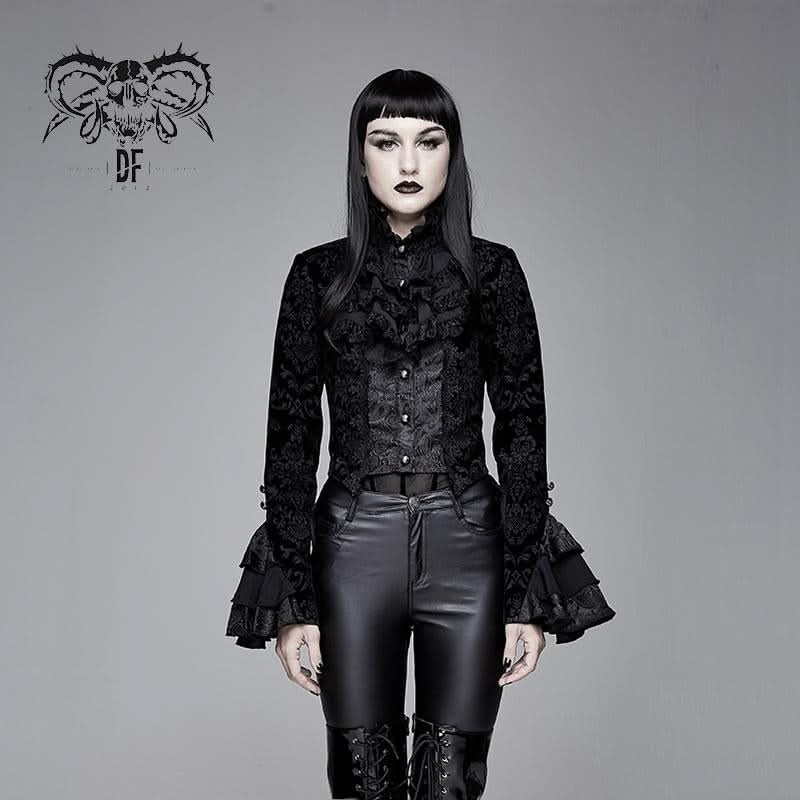 'Lightless Dawn' Gothic Swallow-Tailed Coat with Ruffles – DevilFashion ...